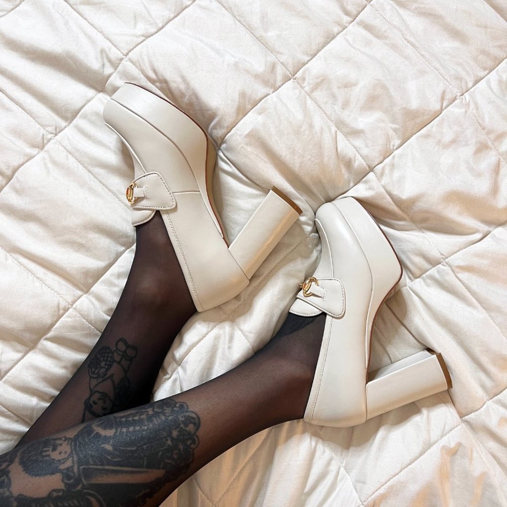 Steve Madden Cinderella White Leather Slip On Loafers… - Gem